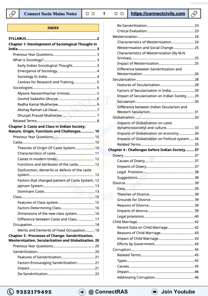 Sociology PDF Notes (2025–26 Edition): English Medium - Connect Civils